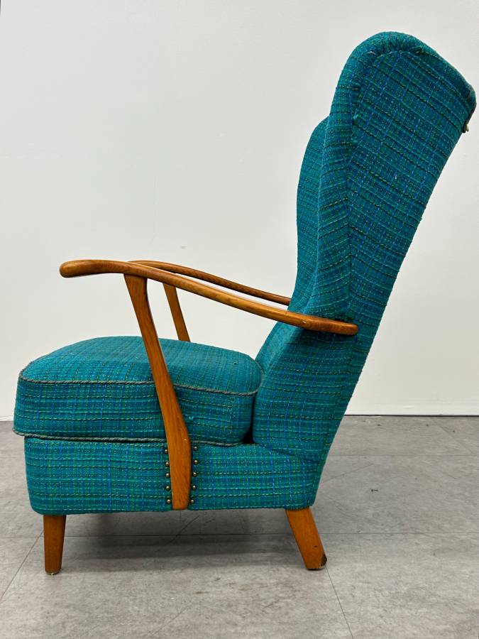 Turquoise Swedish Wingback Armchair – Split Level Modern